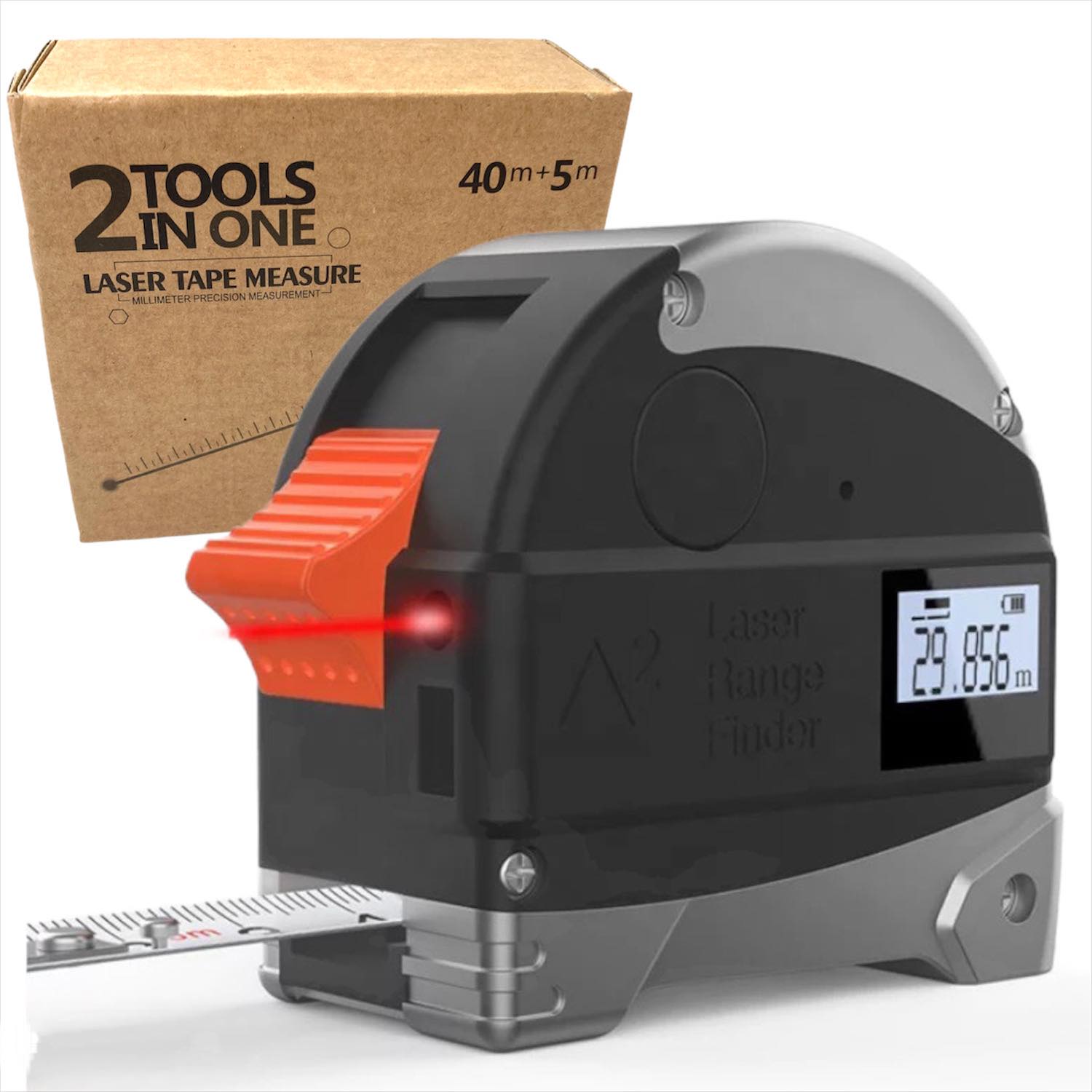 Thakitec 2 In 1 ตลับเมตรเลเซอร์วัดระยะ ตลับเมตรเลเซอร์ดิจิตอล 5 เมตร 40เมตร พร้อมจอแสดงผล Lcd